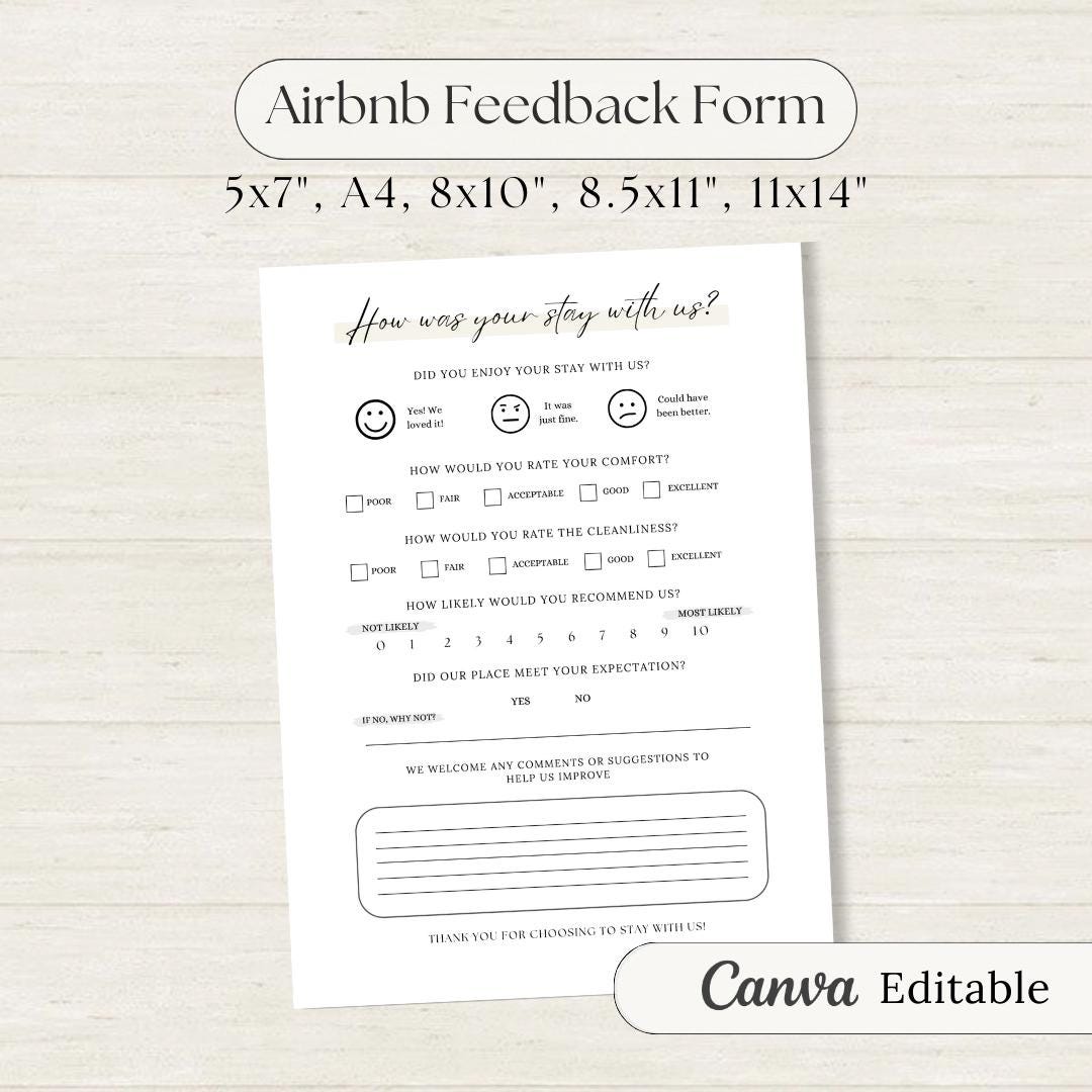 Editable Airbnb Feedback Form for Guest, Short Term Rental Guest ...