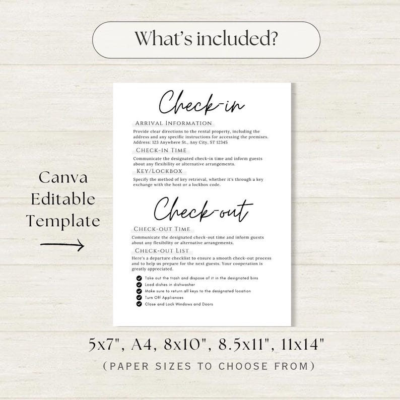 Editable Check in Check Out Airbnb, Printable Airbnb Template, Airbnb ...