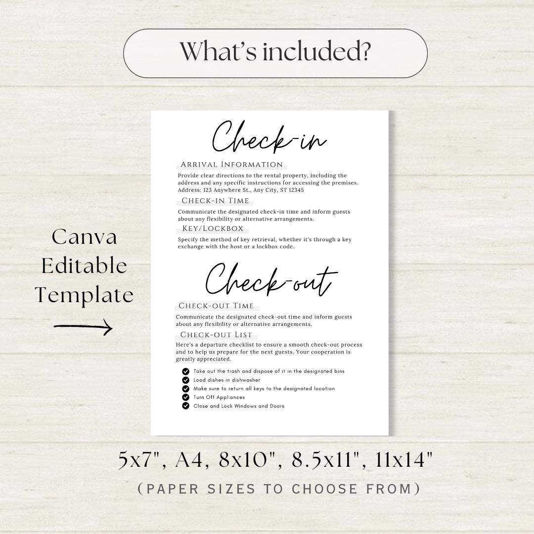 Editable Check in Check Out Airbnb, Printable Airbnb Template, Airbnb ...