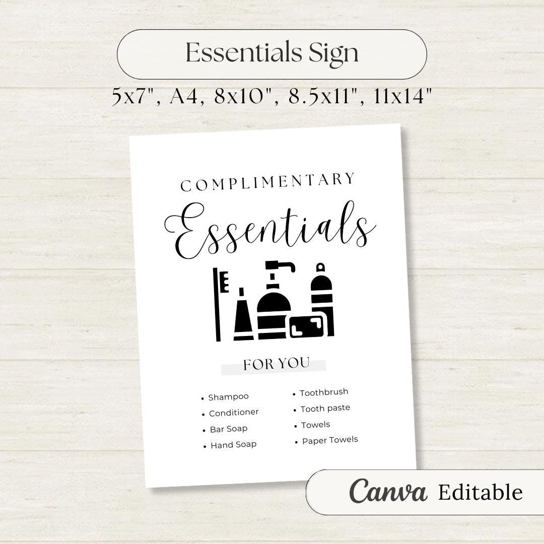 Editable Airbnb Complimentary Essentials Sign, Aibnb Signs for Short ...