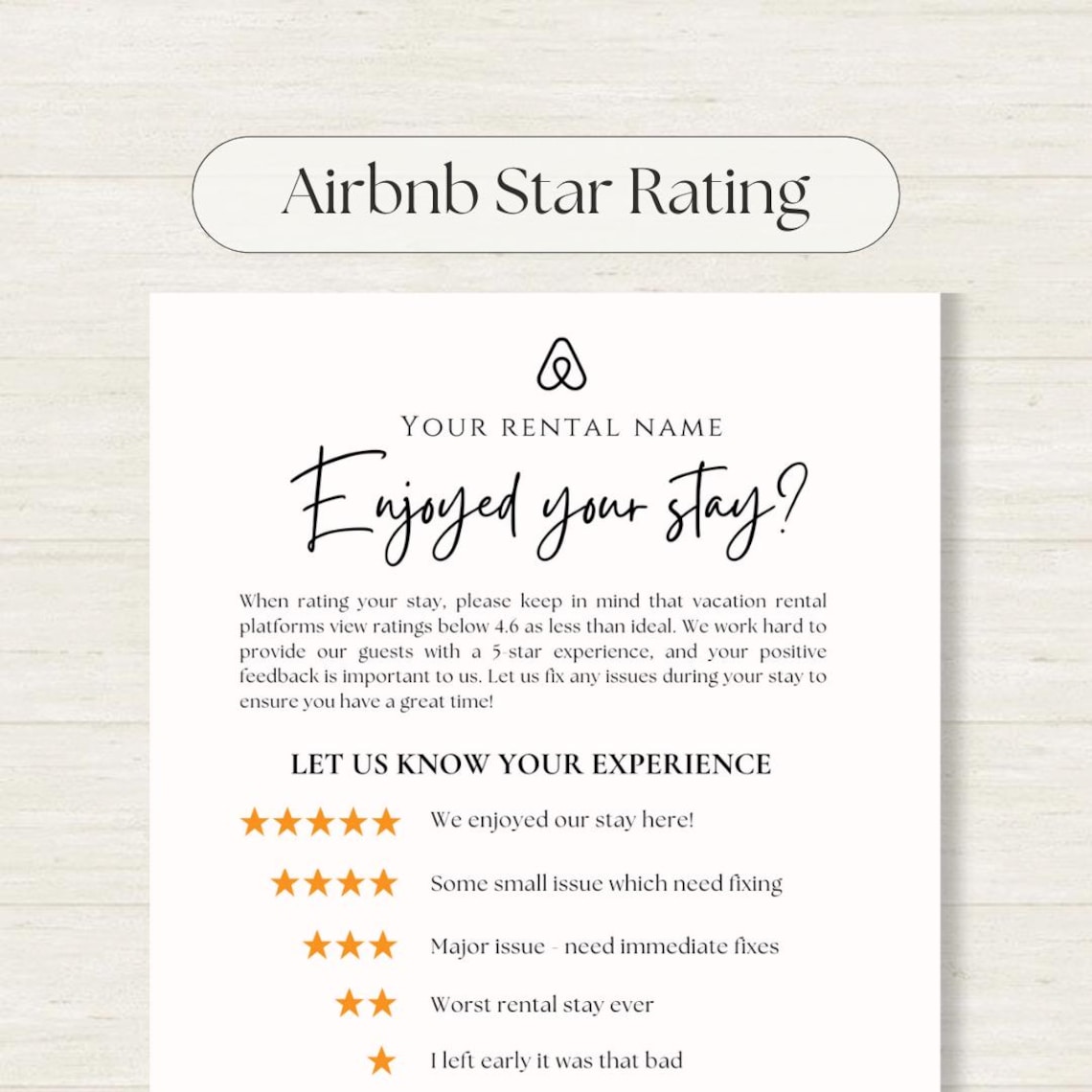 Editable Airbnb 5 Star Rating, Airbnb 5 Star Review, VRBO Rental Short Term Vacation 5 Star ...