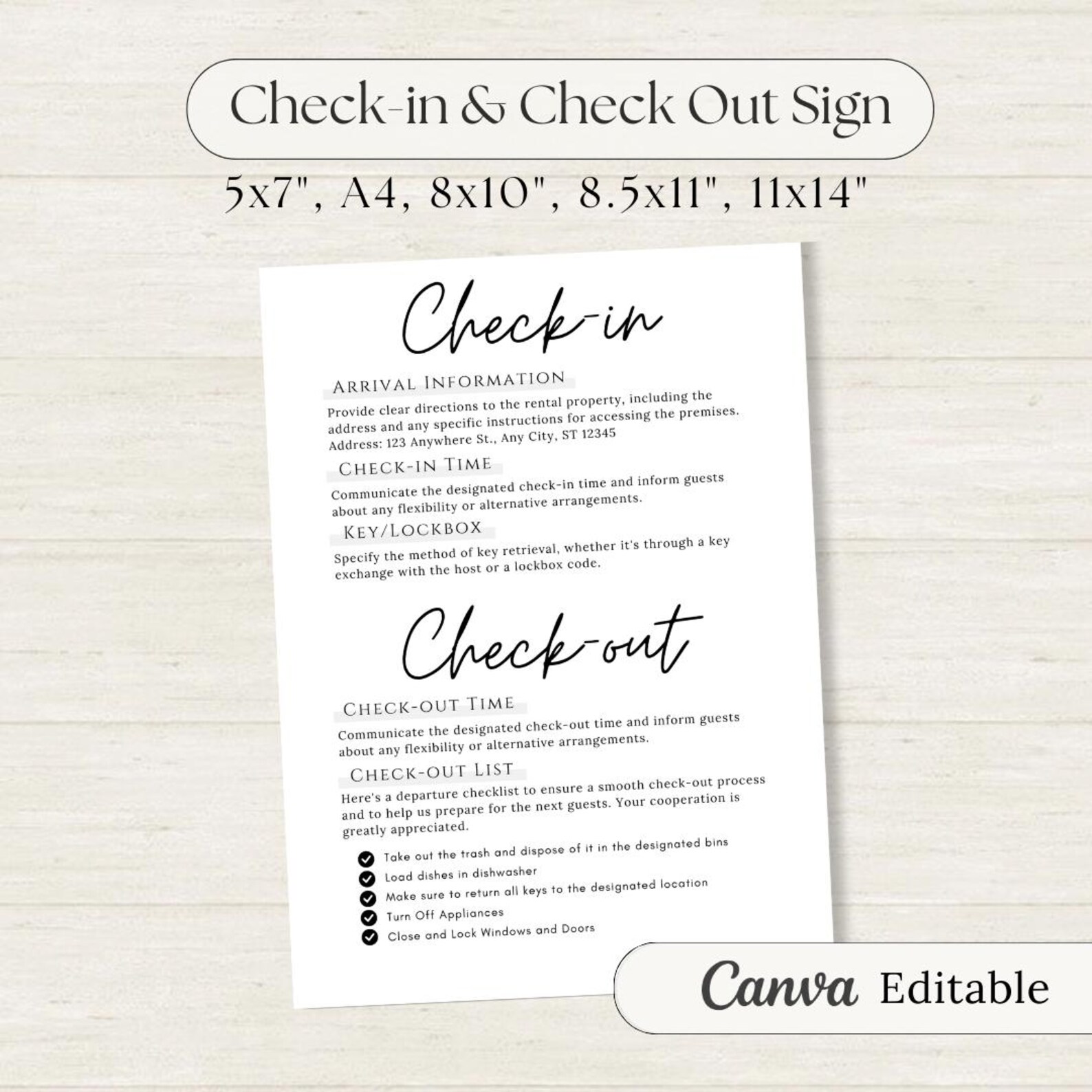 Editable Check in Check Out Airbnb, Printable Airbnb Template, Airbnb ...