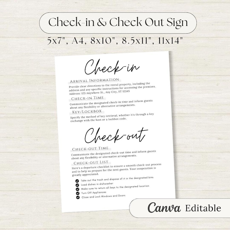 Editable Check in Check Out Airbnb, Printable Airbnb Template, Airbnb ...
