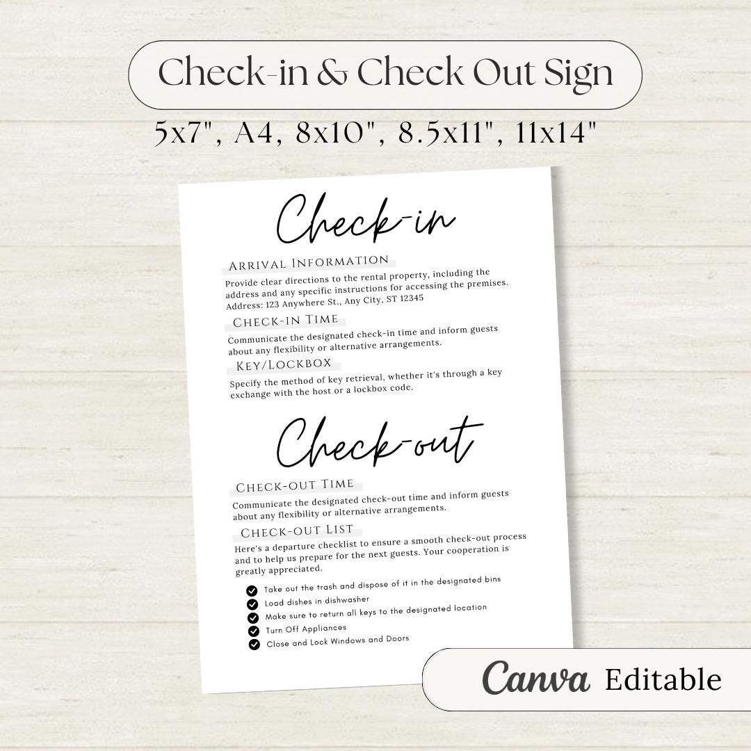 Editable Check in Check Out Airbnb, Printable Airbnb Template, Airbnb ...