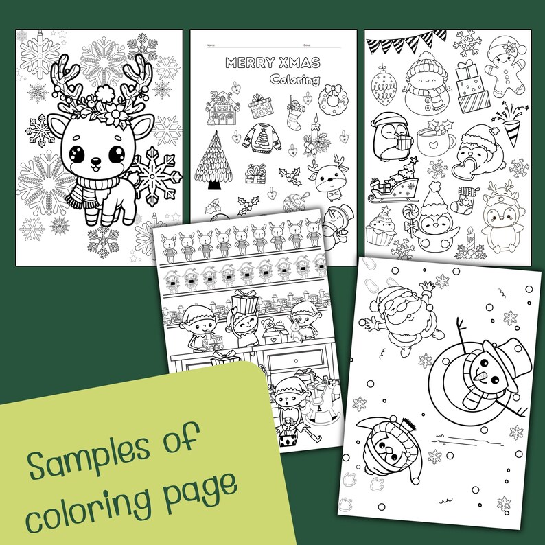 20 Pages Printable Christmas Coloring Book. Digital Download, PDF File ...
