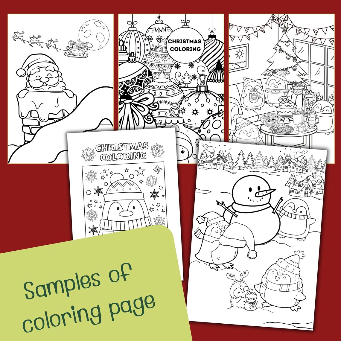 20 Pages Printable Christmas Coloring Book. Digital Download, PDF File ...