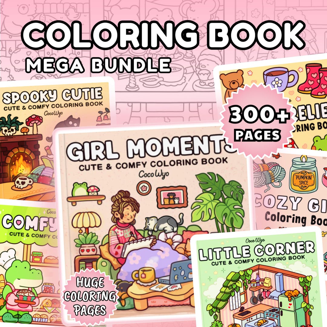Coloring Book Bundle, Coco Wyo Girl Moments, Cute and Comfy, Comfy 300 ...