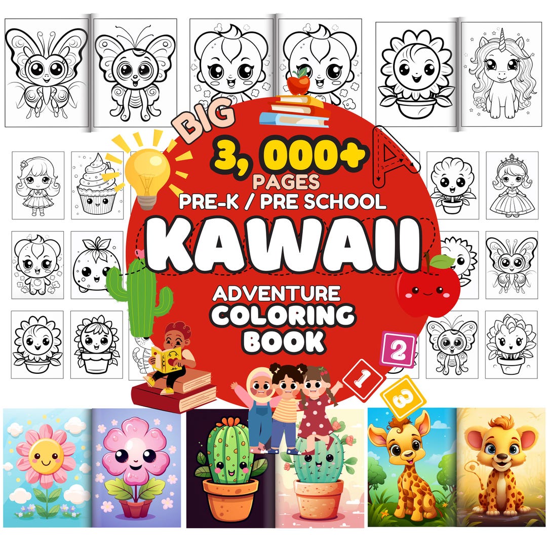 3000+ Kawaii Coloring Pages for Kids Cute Coloring Page Mega Bundle ...
