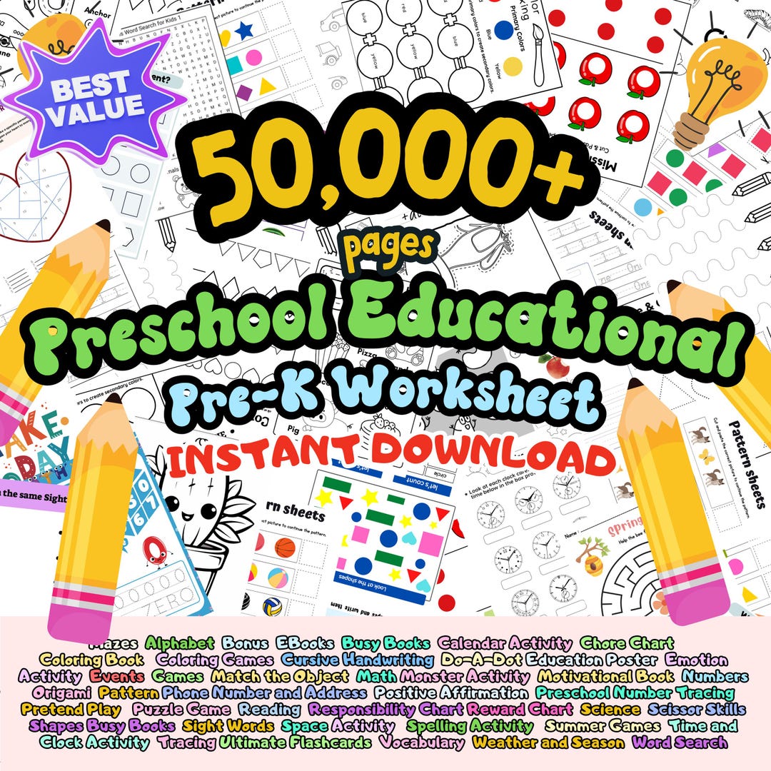 50000 Pre K Kids Educational Resources Bundle Children's Learning ...