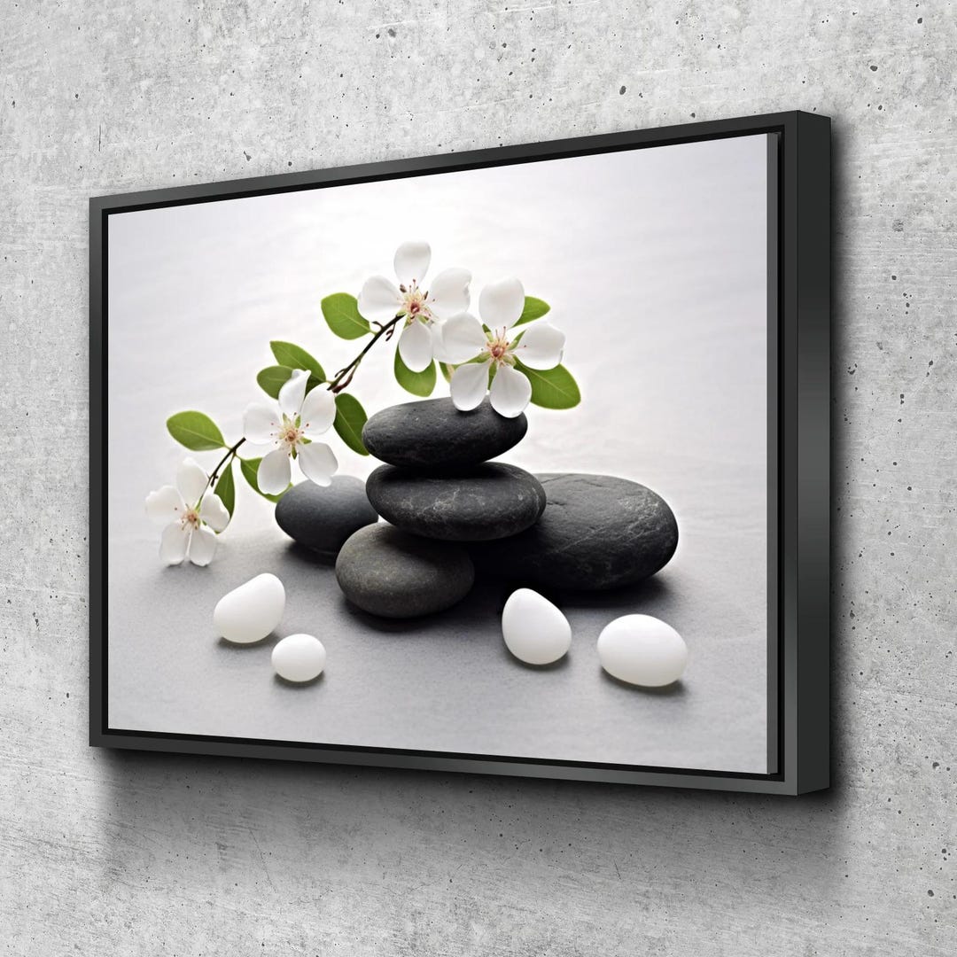 Floral Zen Stones White Bathroom Wall Art | Bathroom Wall Decor ...