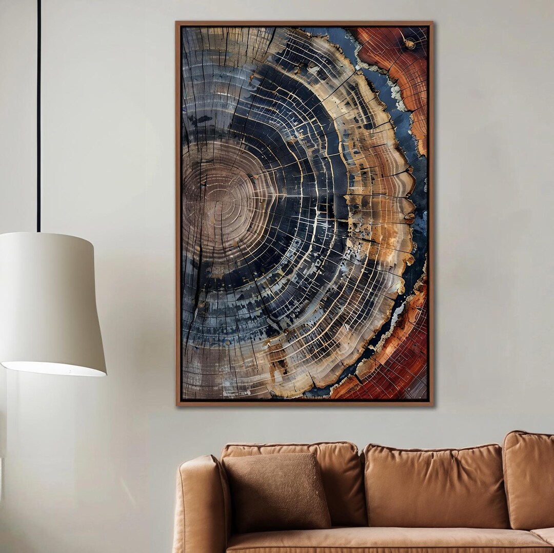 Tree Ring Framed Canvas Wall Art, Abstract Colorful Tree Ring Wall ...