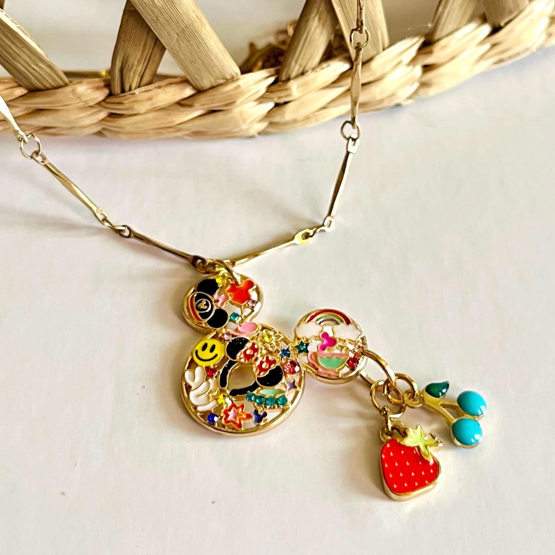 Retro Mickey Mouse Charm Necklace, 14k Gold Filled Chain - Etsy