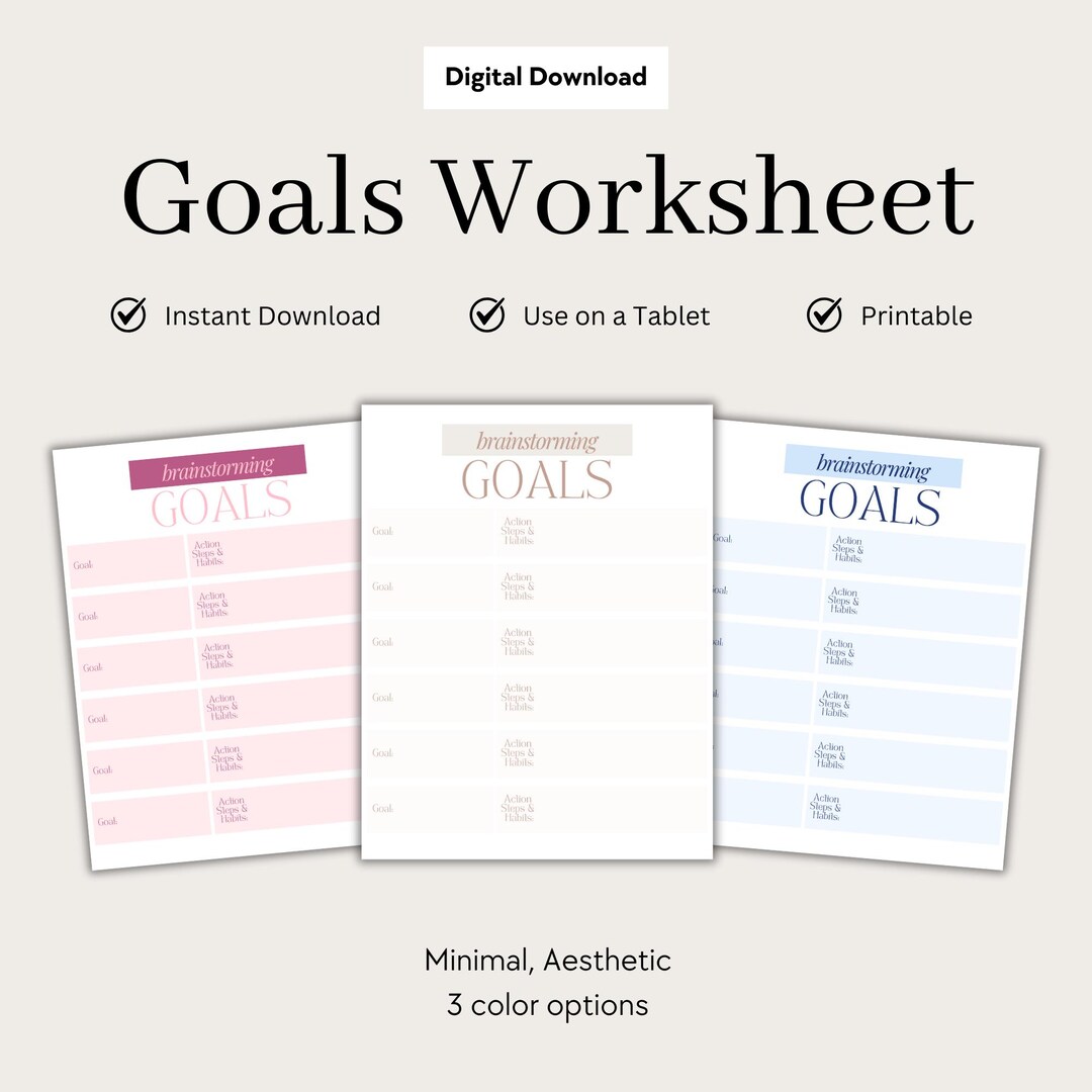 Digital Goals List, Printable Goals List, Daily Goals, Goals Worksheet ...