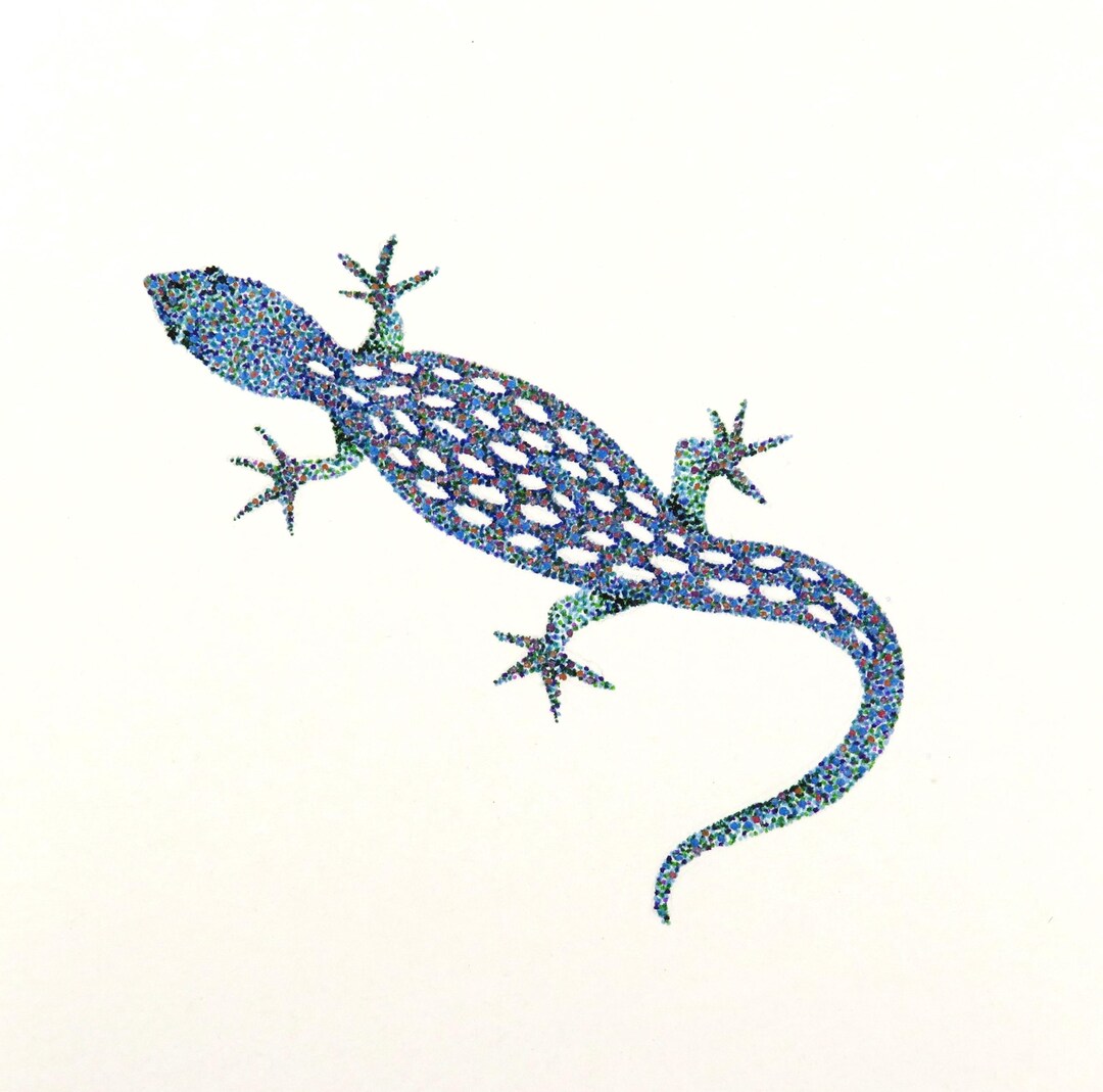 Color Print of Dot Drawing. Gecko - Etsy