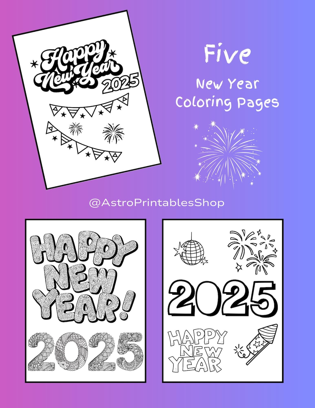 2025 New Years Coloring Sheets, School Kids Coloring Sheets - Etsy