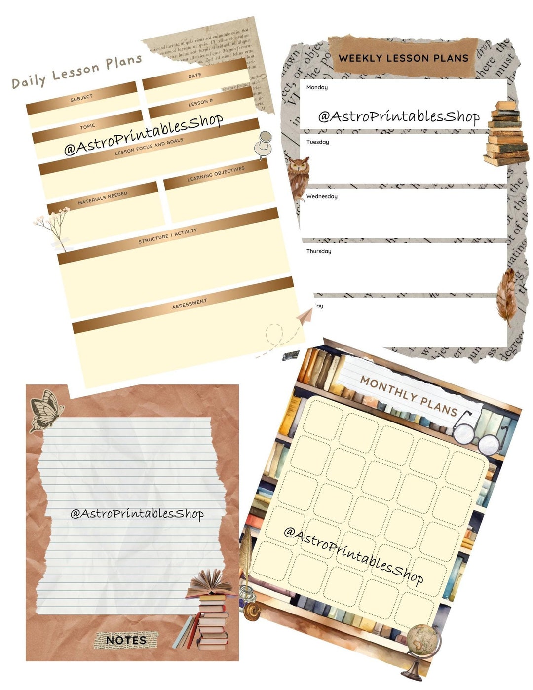Book Style Teacher Lesson Planning Pages- Astroprintablesshop - Etsy
