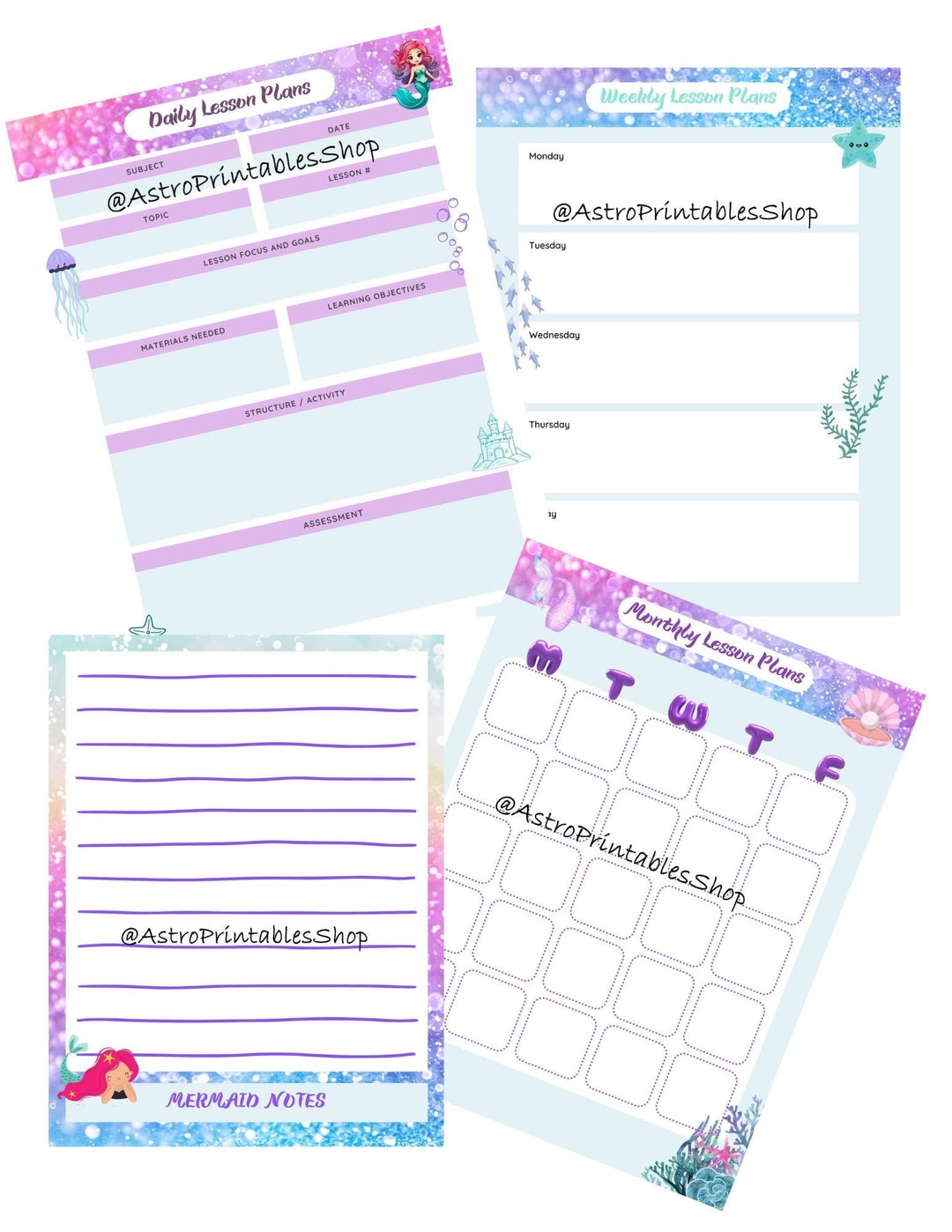 Mermaid Teachers Lesson Plan Pages Astroprintablesshop - Etsy