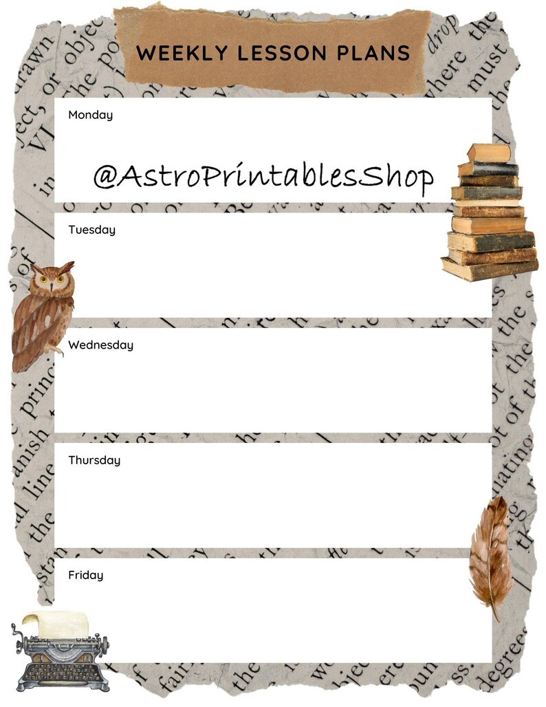 Book Style Teacher Lesson Planning Pages- Astroprintablesshop - Etsy