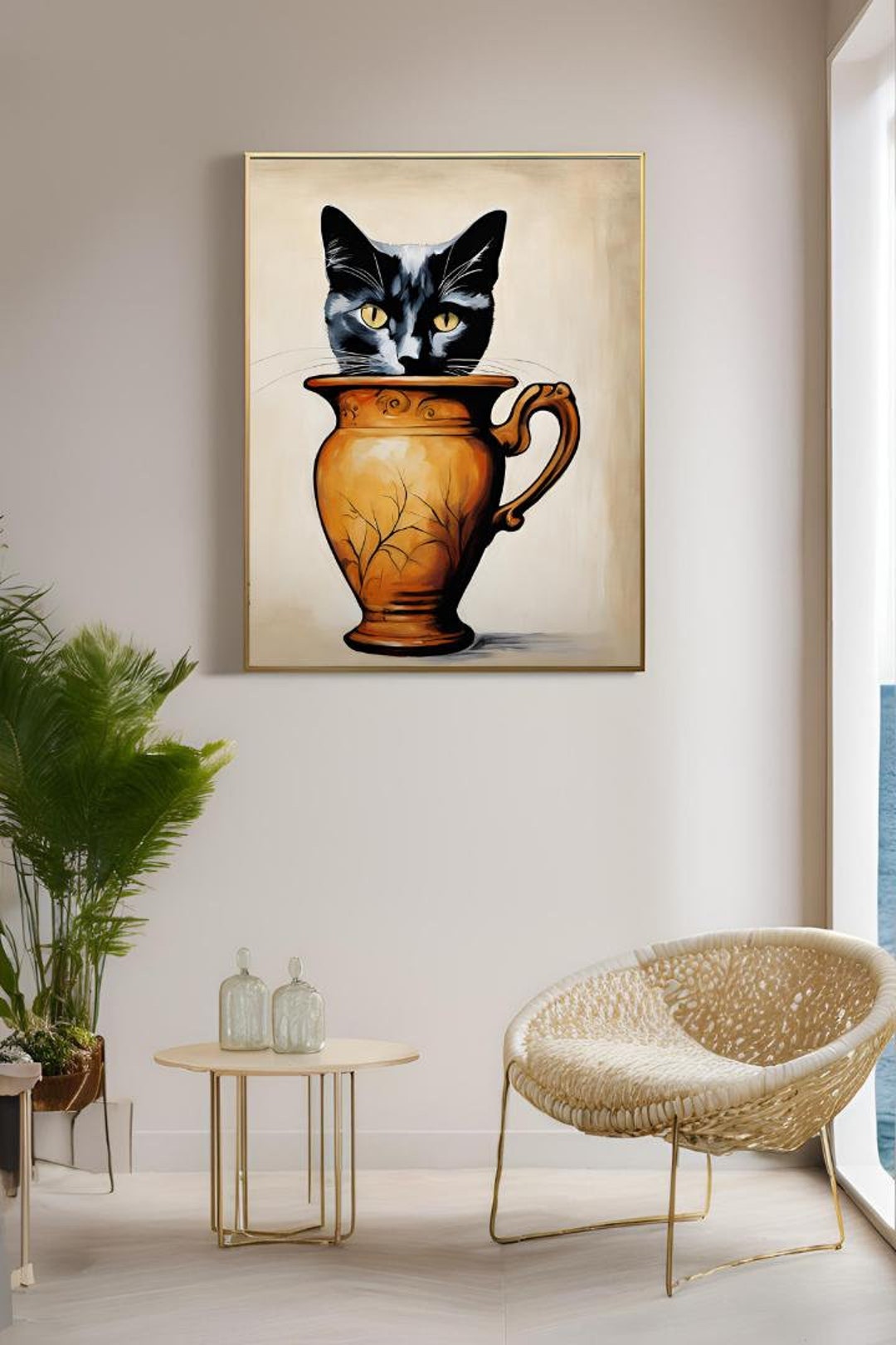 Antique Cat Wall Art in Vase, Antique Print, Vintage Cat Print, Cat ...