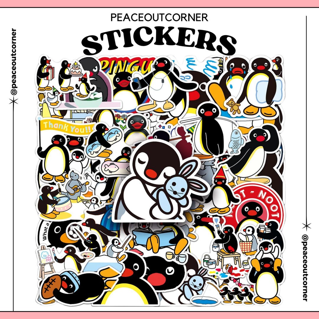 50 Pack Sticker Cute Pingu Penguin Sticker Pack Adorable Waterproof ...