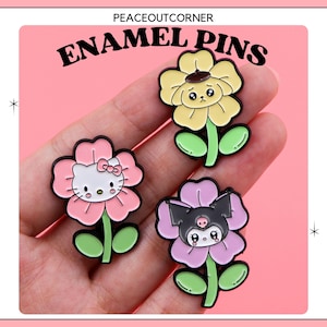 Kawaii Animal Flower Enamel Pin, Cartoon Brooch - Etsy