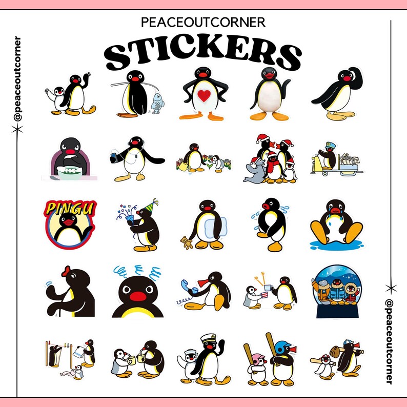 50 Pack Sticker Cute Pingu Penguin Sticker Pack Adorable Waterproof ...
