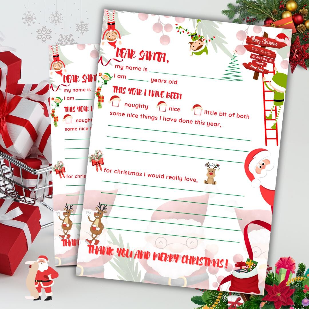 Santa Letter Printable: Kids Christmas Wish List Template (PDF Download ...