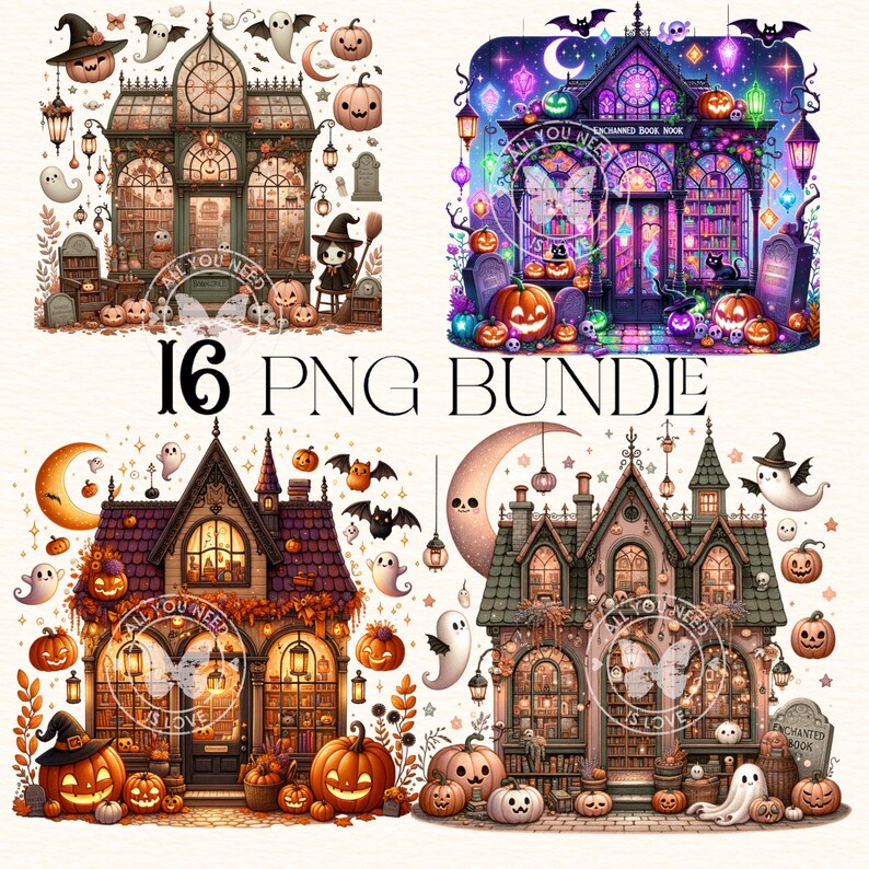 Halloween Bookstore Ghosts PNG, Cozy Library Clipart (digital Download ...