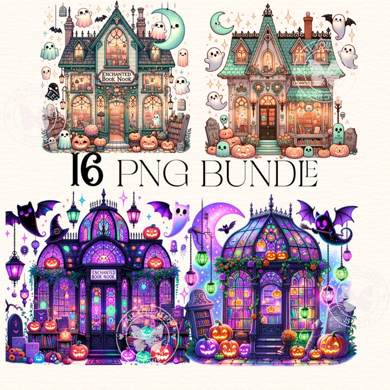 Halloween Bookstore Ghosts PNG, Cozy Library Clipart (digital Download ...