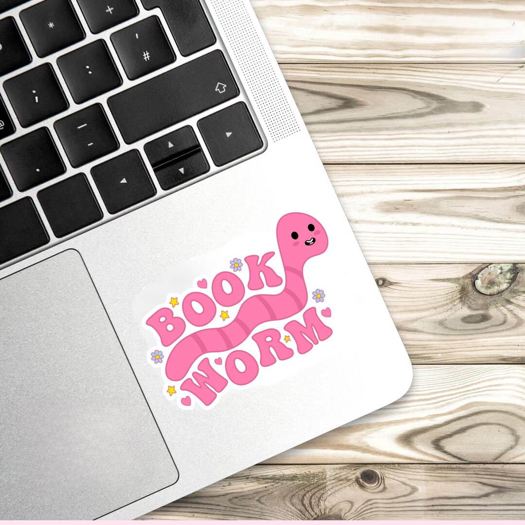Book Worm Sticker, Bookish Sticker, Book Lover Decal, Laptop Decal ...