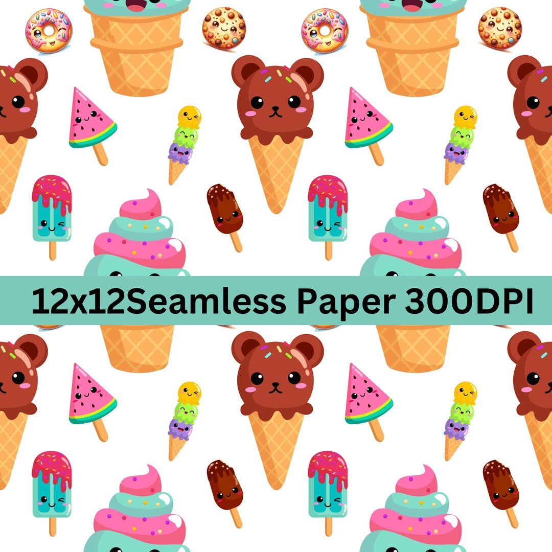 Ice Cream Foodie Pastel Food Spring Sweet Seamless Digital Pattern ...