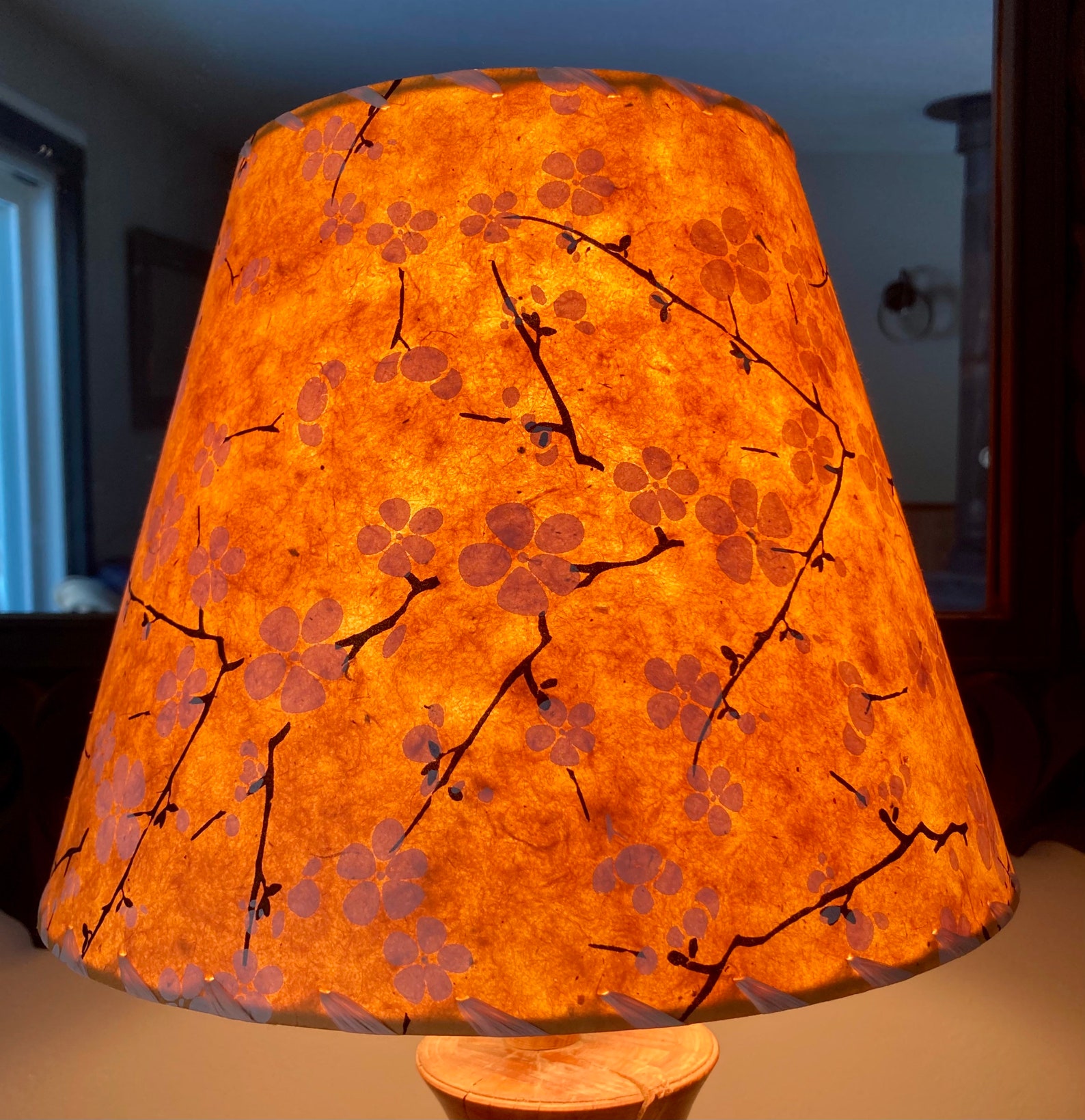 Orange Lamp Shade With Cherry Blossoms Silkscreened Lokta - Etsy