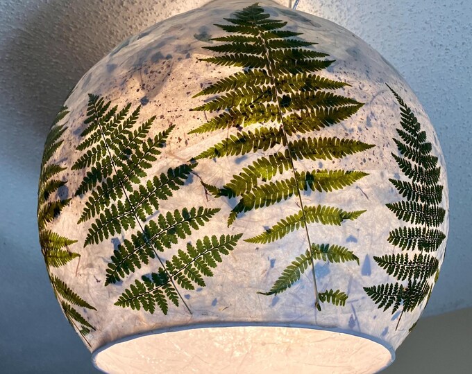 13" Fern Moon Round Hanging Lampshade, Ceiling Fixture Paper Mache Lamp ...