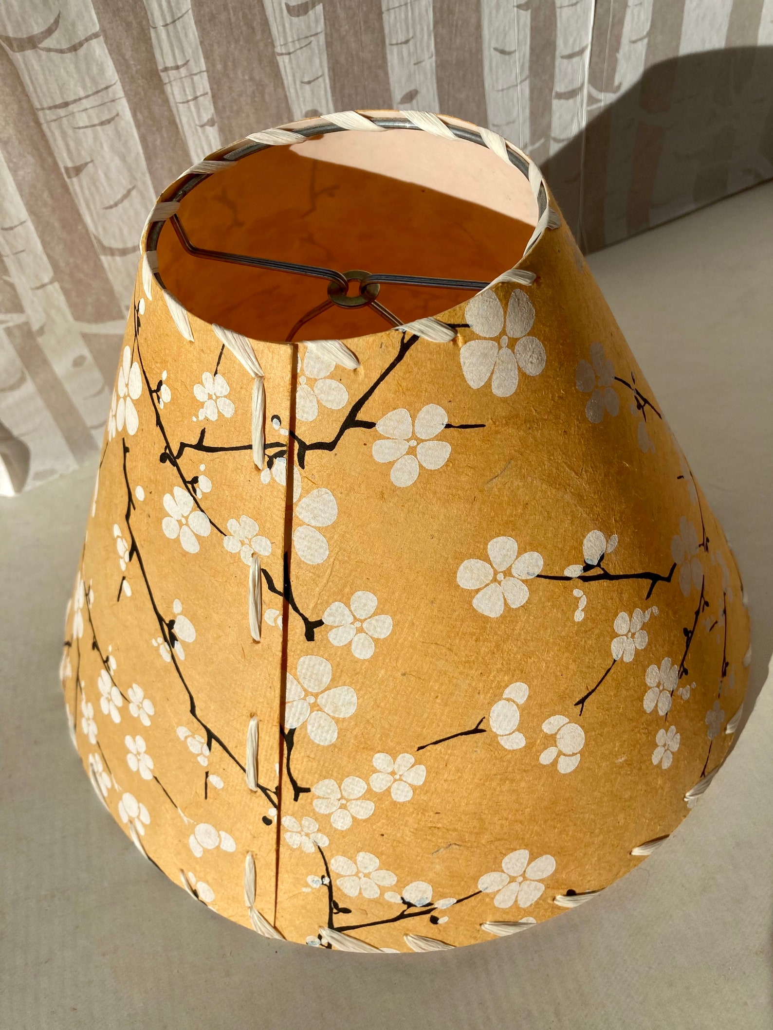 Orange Lamp Shade With Cherry Blossoms Silkscreened Lokta - Etsy