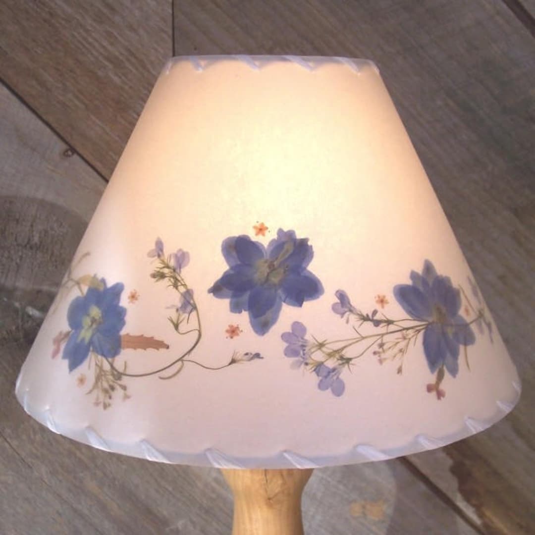 Botanical Lampshade With Blue Flowers, Real Pressed Flower Lamp Shade ...