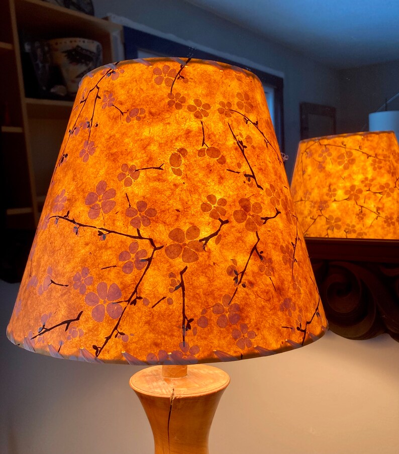 Orange Lamp Shade With Cherry Blossoms Silkscreened Lokta - Etsy