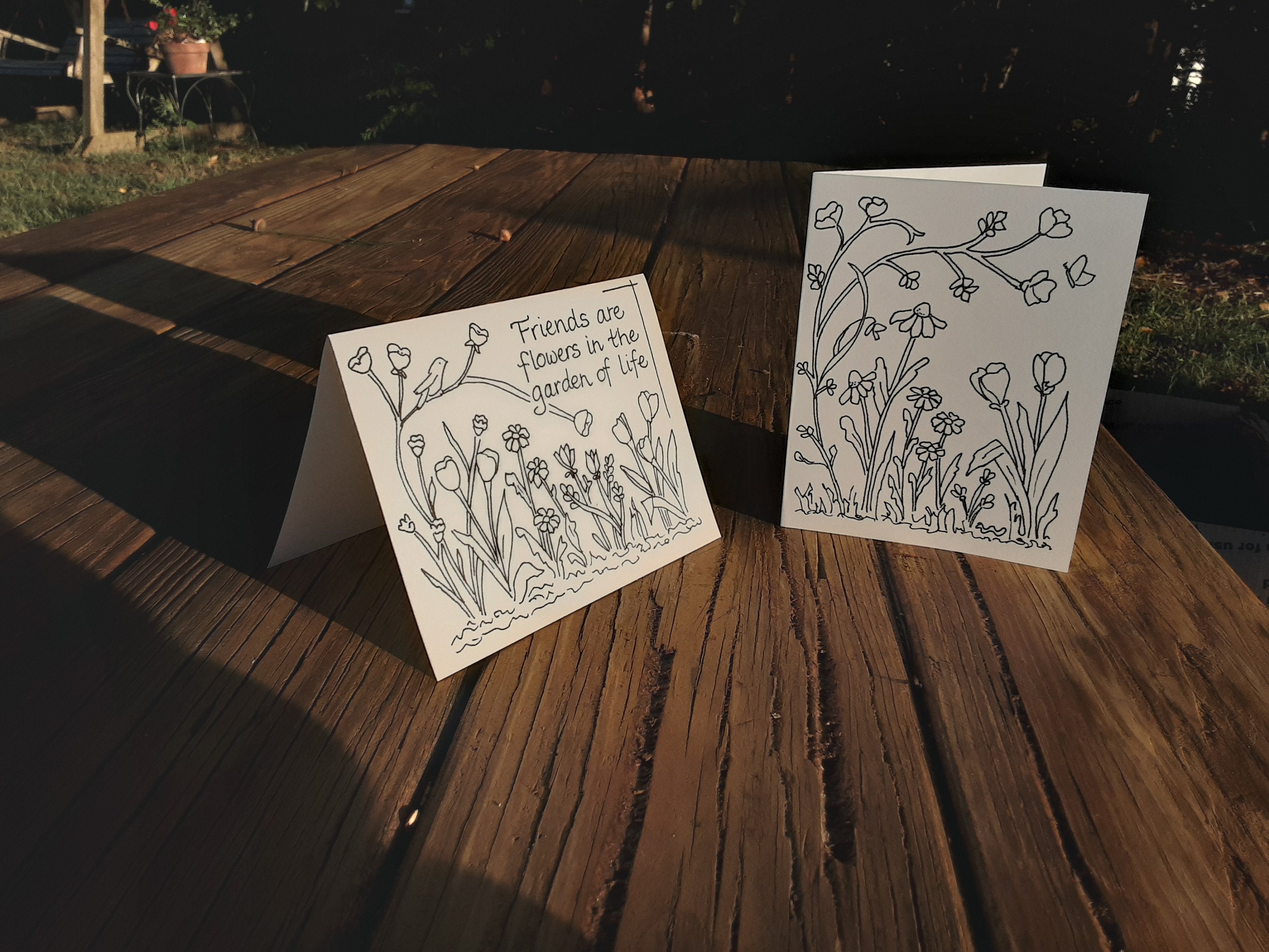 Cards to Color Friendship and Flowers, Digital Download, Printable ...