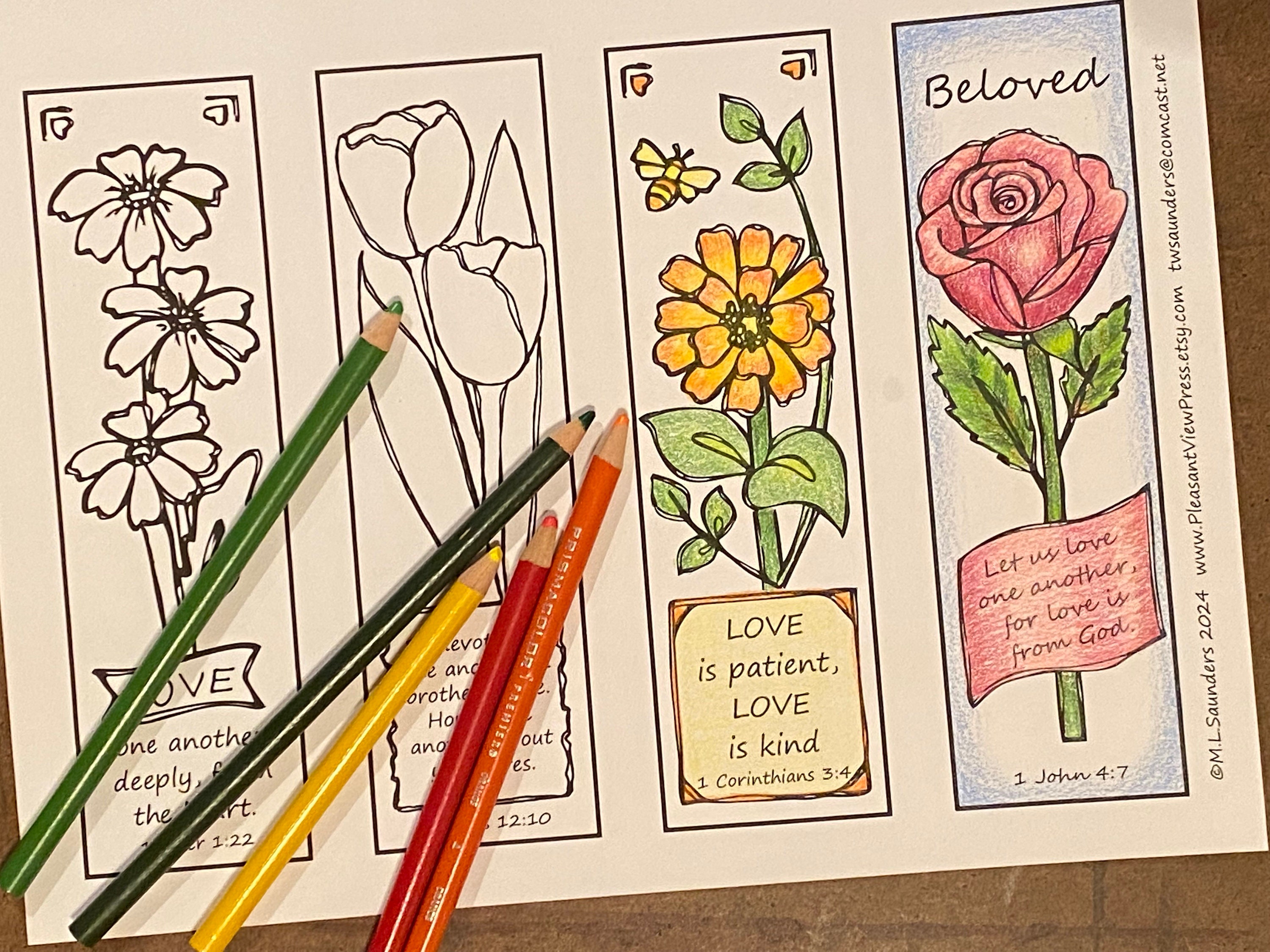 Love Scripture Bookmarks to Color, Flowers, Christian Bible Journaling ...