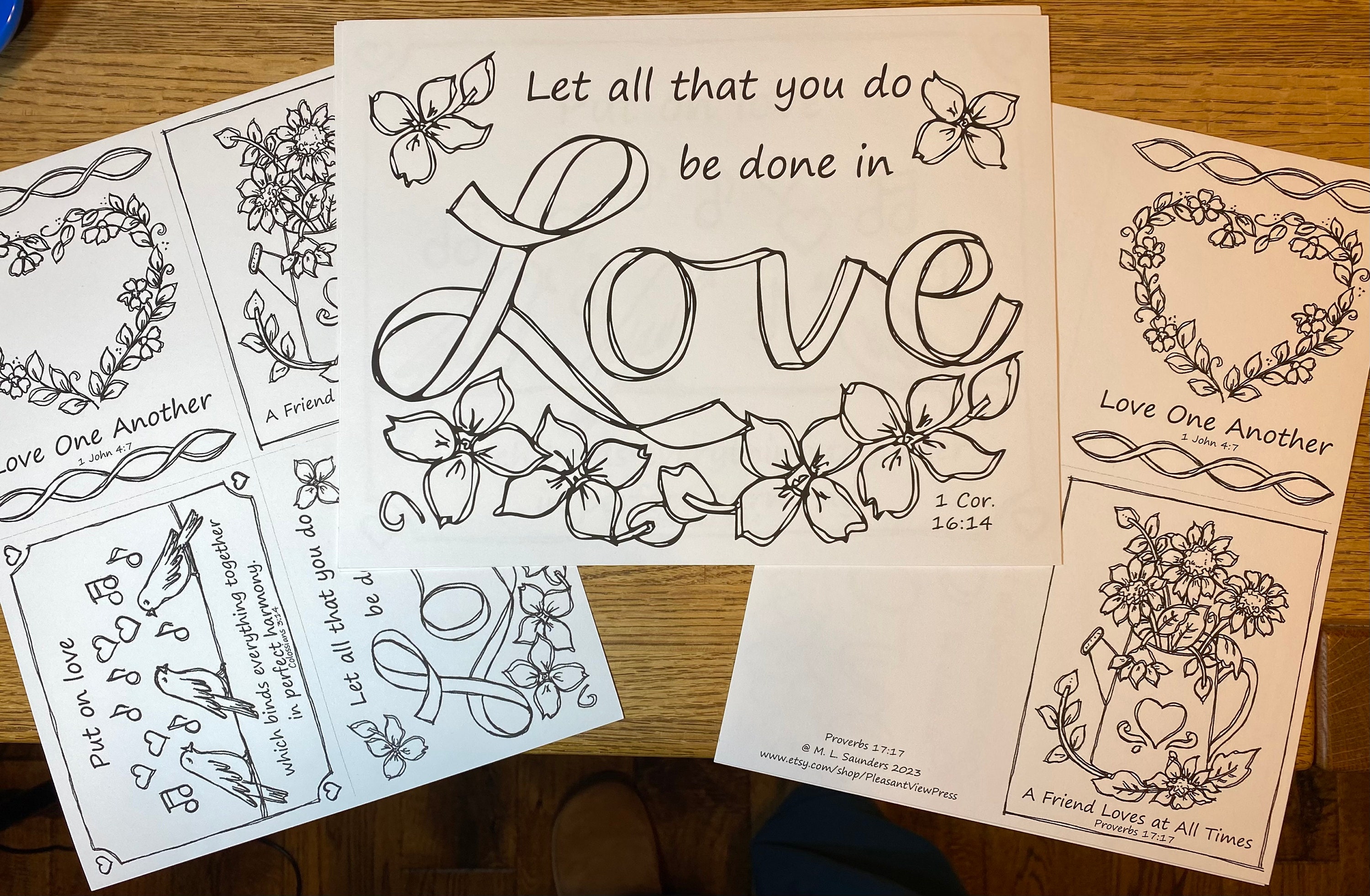Love Bible Verse Coloring Cards and Pages, Printable Scripture (digital ...