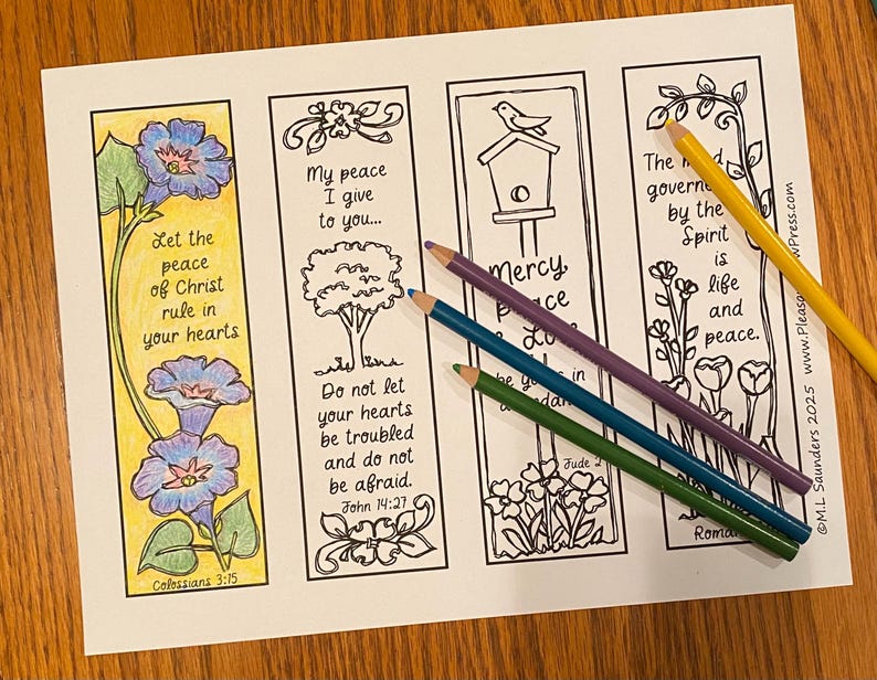 New! Peace Bookmarks to Color, Digital Download, Instant Printable, for ...