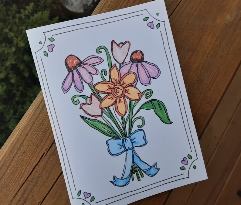 Cards to Color Friendship and Flowers Greeting - Etsy