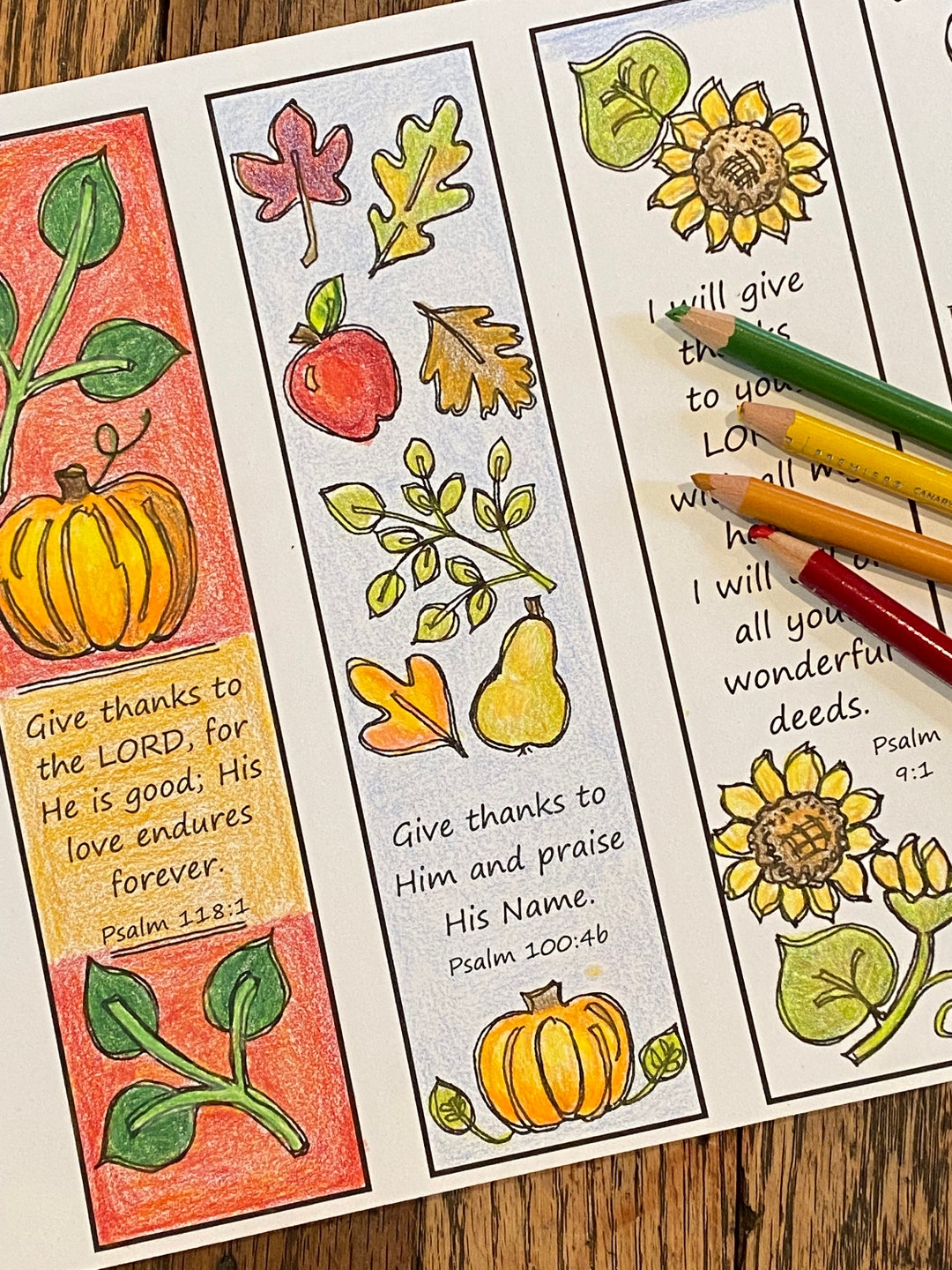 Thanksgiving Bookmarks With Scriptures to Color for Sunday - Etsy