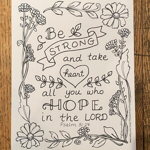 Psalms 31:24 Bible Verse Greeting Cards to Color, Bookmarks, Coloring ...