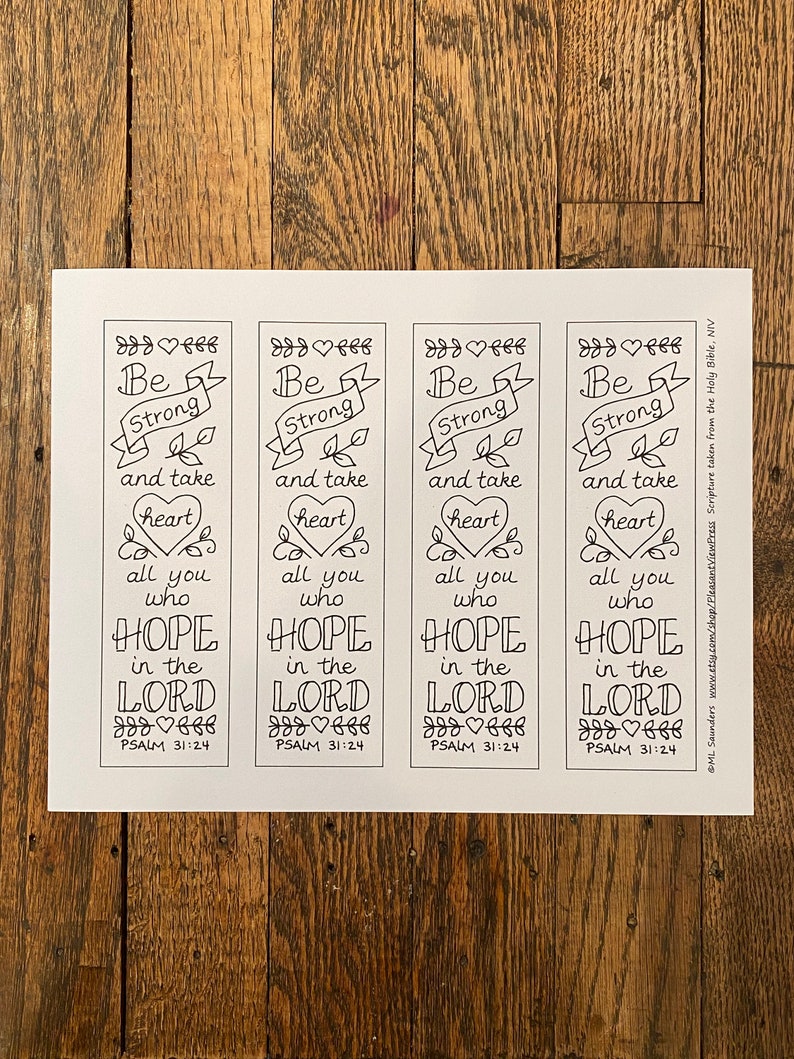 Psalms 31:24 Bible Verse Greeting Cards to Color, Bookmarks, Coloring ...