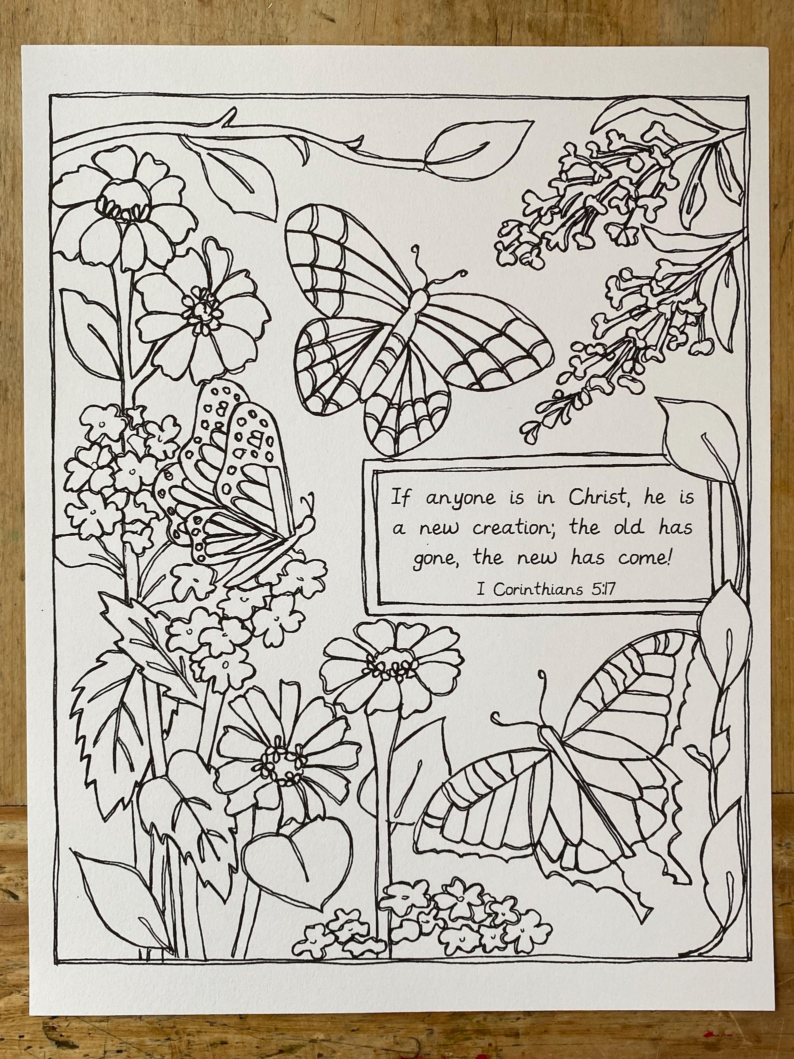 Butterfly and Flowers Coloring Page With Scripture (digital Download ...
