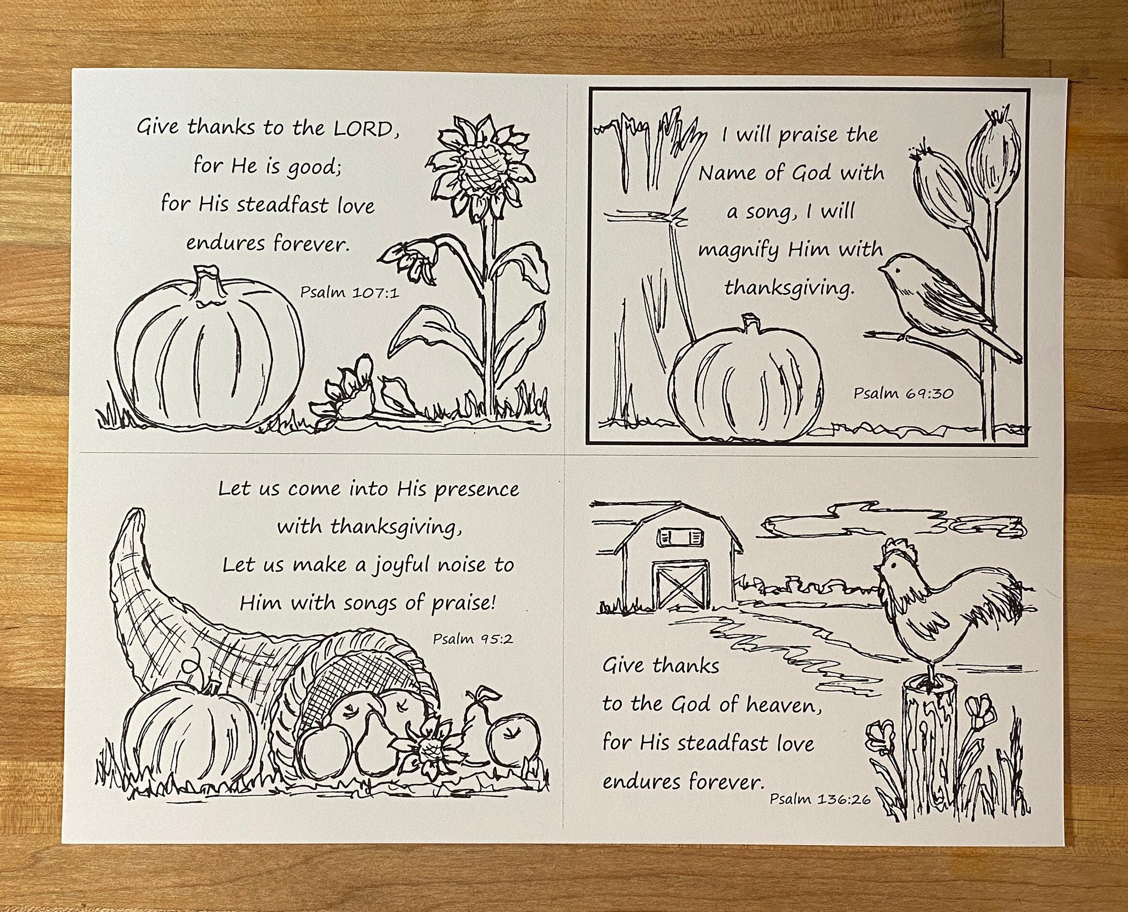 Thanksgiving Scripture Cards to Color, Psalms Coloring Cards, Postcards ...