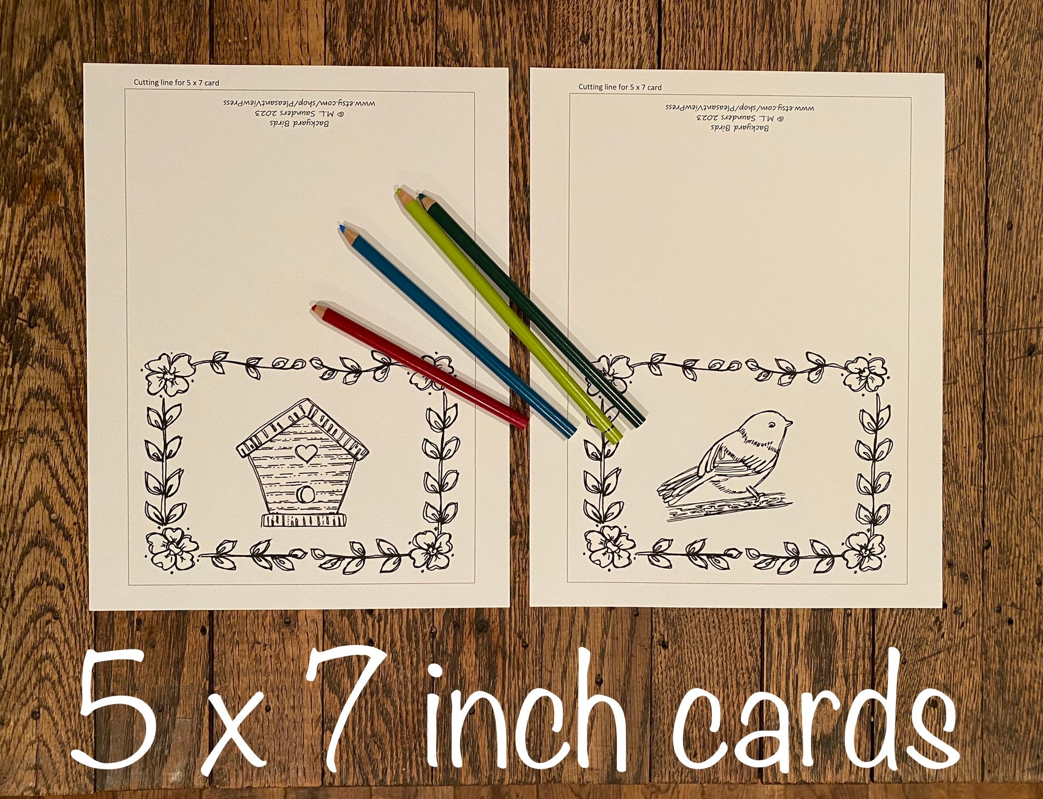 Coloring Cards in 2 Sizes, Birds and Flowers, Color Your Own Cards ...