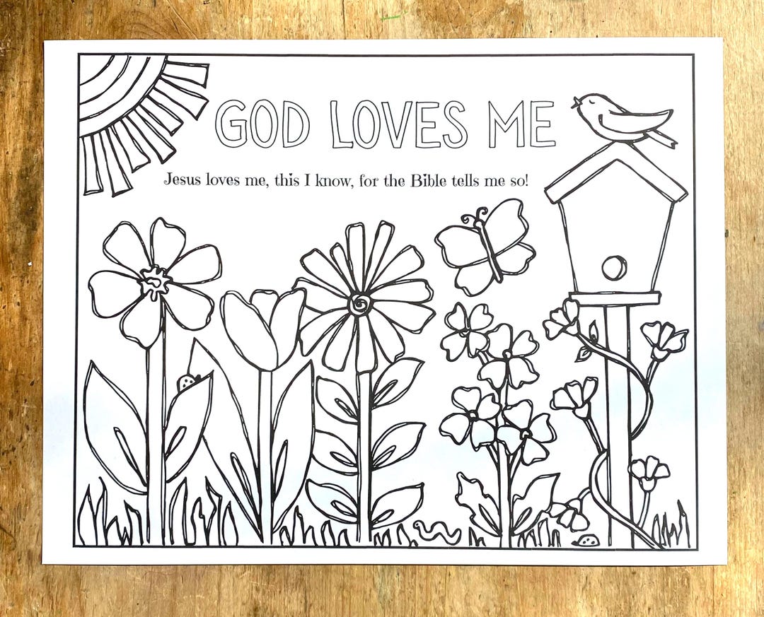 Children's Christian Spring Coloring Page, God Loves Me, PDF Digital ...