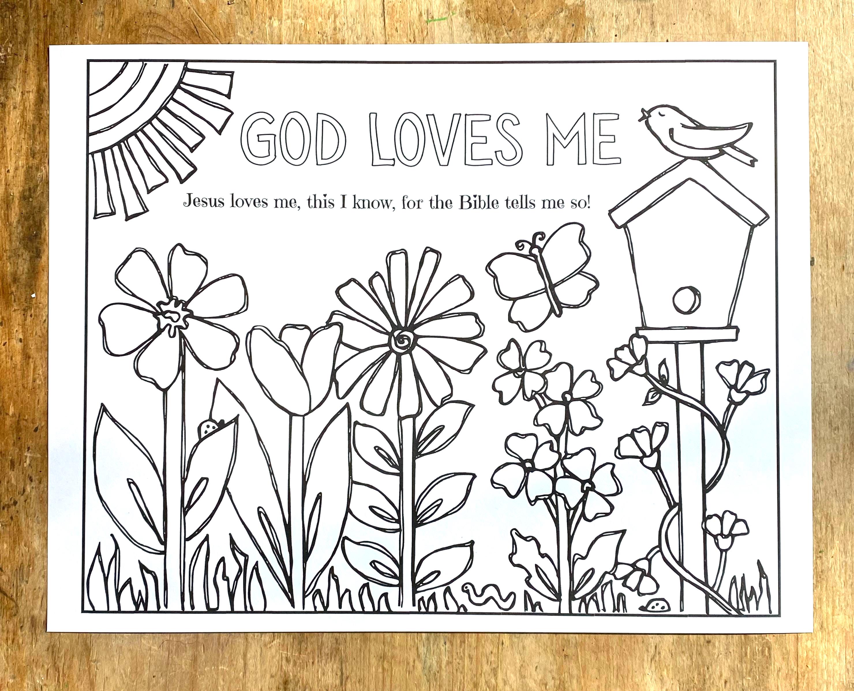 Children's Christian Spring Coloring Page, God Loves Me, PDF Digital ...