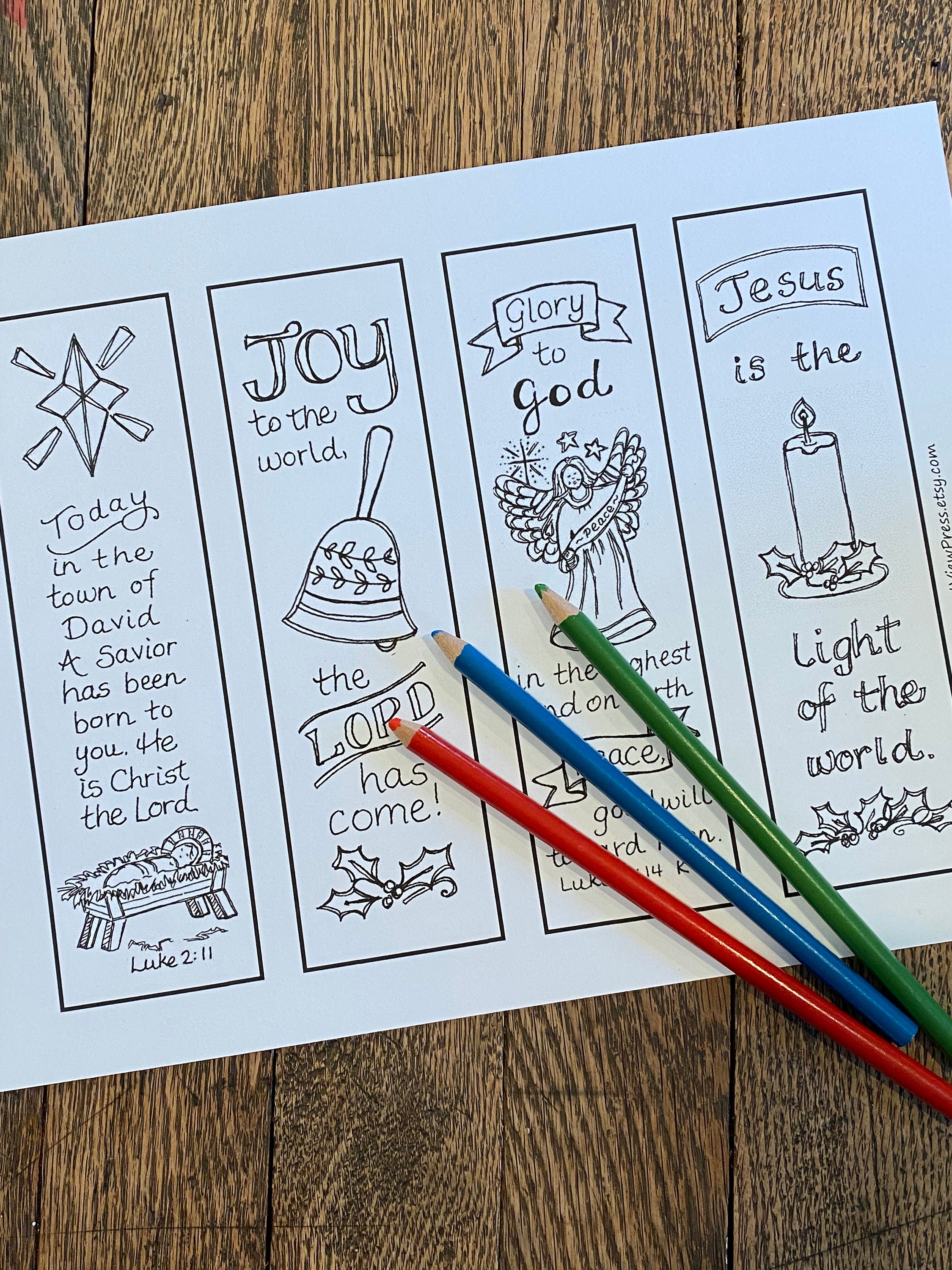 Christmas Bookmarks to Color With Scripture, Digital Download ...